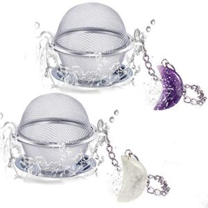 2pcs tea infuser, scdom stainless steel ball mesh tea strainer, amethyst & white crystal moon pendant tea ball tea filter with extended chain hook for brew fine loose tea and spices & seasonings