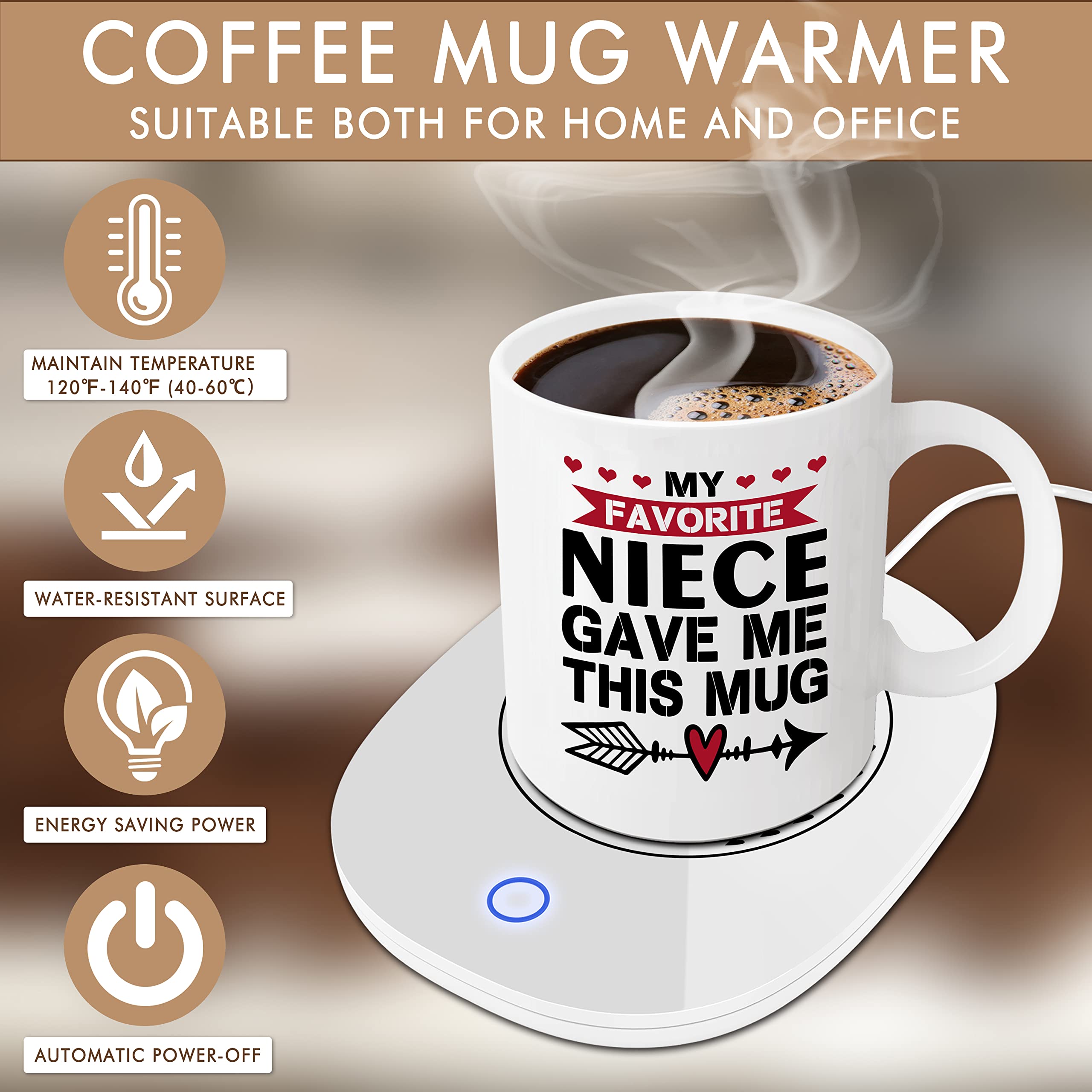 Aunt Gifts, Gifts for Aunt Mothers Day, Best Aunt Ever Gifts from Niece/Nephew, Birthday Gift for Aunt, Smart Warmer Thermostat Coaster with Mug, Beverage Warmer Maintain Temperature 120℉-140℉