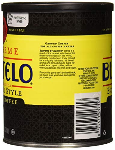 SUPREME BUSTELO ESPRESSO GROUND COFFEE CAFFEINE CAN 10 OZ - 0074471017152