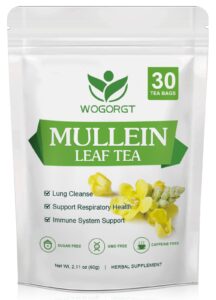 mullein tea bags - organic mullein leaf tea for lungs cleanse and respiratory support, caffeine free - 30 tea bags