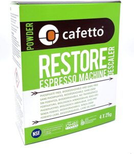 cafetto restore espresso machine descaler, coffee machine cleaning powder for use in organic systems (4 single use packets)