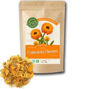 eat well dried calendula flowers for loose leaf tea 4 oz, fragrant dried calendula petals for calendula tea, calendula buds for baking, natural edible marigold flowers, gourmet herbal tea ingredient