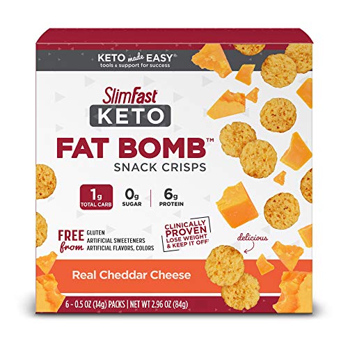 SlimFast Low Carb Snacks, Real Cheddar Cheese Crisps, Keto Friendly, with 6g of Protein, 6 Count Box (Packaging May Vary)