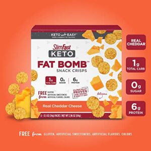 SlimFast Low Carb Snacks, Real Cheddar Cheese Crisps, Keto Friendly, with 6g of Protein, 6 Count Box (Packaging May Vary)