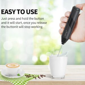 Safring Milk Frother for Coffee - Handheld Stainless Steel Electric Whisk, Battery Powered Foam Maker, Coffee Mixer, Mini Drink Blender for Latte, Frappe, Matcha, Hot Chocolate(Black)