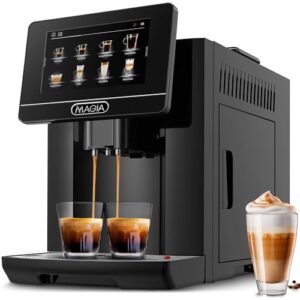 zulay magia super automatic coffee espresso machine - durable with grinder maker easy to use 7” touch screen, 19 recipes, 10 user profiles