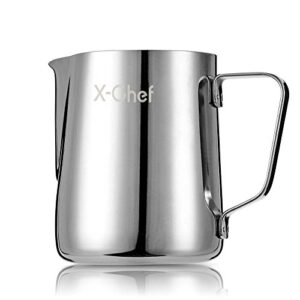 Milk Frothing Pitcher, X-Chef Milk Frother Cup, 20 oz, Metal Frothing Cup Stainless Steel, Milk Steaming Pitcher Espresso Coffee Latte Frother Cup Barista Tools for Coffee Bar (600 ml)