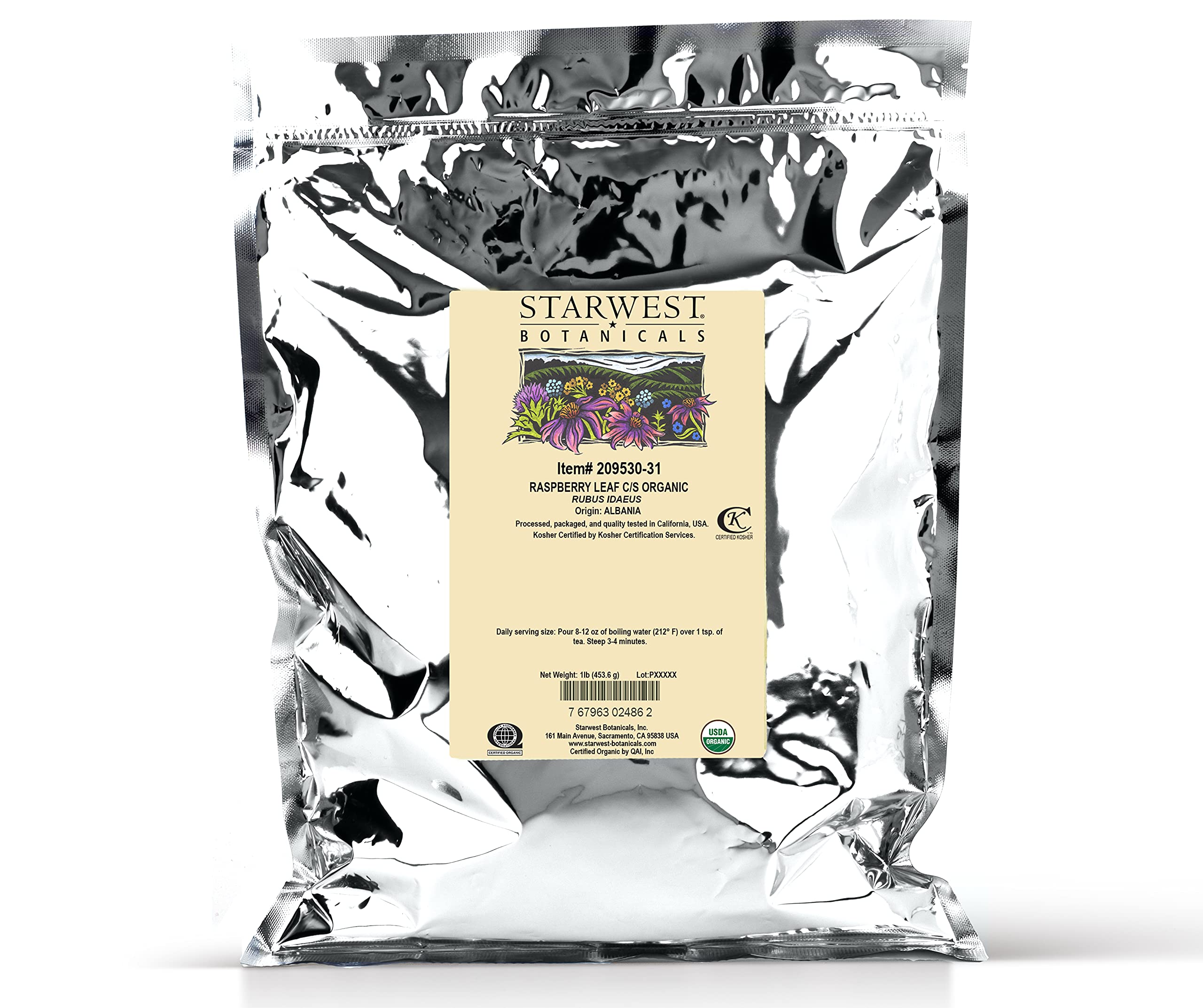 Starwest Botanicals Organic Raspberry Leaf Tea [1 Pound Bag] Loose Cut & Sifted Raspberry Leaves in Bulk