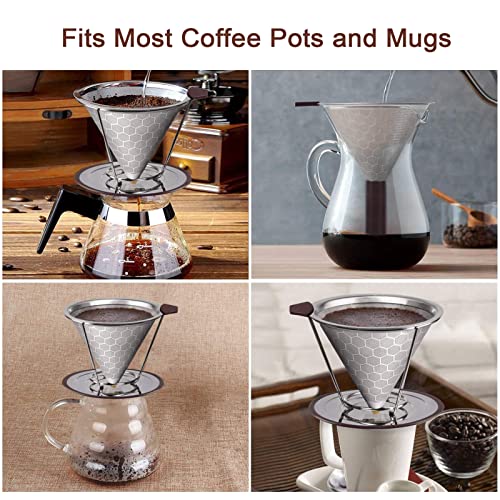 Pour Over Coffee Dripper, MISETTO Stainless Steel Filter,Easy to Clean Paperless pour over coffee maker,Reusable Filter,Cone Dripper with Removable Cup