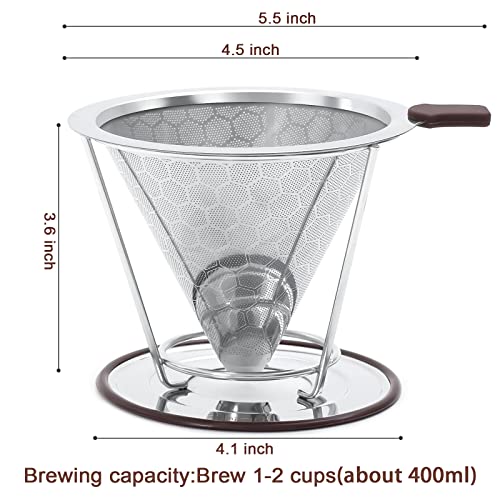 Pour Over Coffee Dripper, MISETTO Stainless Steel Filter,Easy to Clean Paperless pour over coffee maker,Reusable Filter,Cone Dripper with Removable Cup