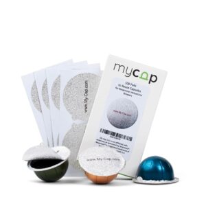 my-cap 100 foil seals for nespresso vertuo pods - foil lids to reuse nespresso vertuoline capsules - aluminum lids seals foil - reuse your nespresso coffee capsules (pack of 100)