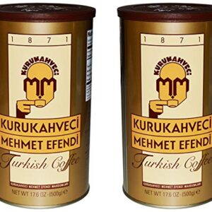 Kurukahveci Mehmet Efendi Turkish Coffee Ground Roasted Turkish Traditional Coffee Kurukahveci Mehmet Efendi Since 1871 (17.6 OZ / 500 Gr Can) (Pack of 2)