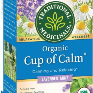 Traditional Medicinals Organic Cup of Calm Lavender Mint Herbal Tea, Calming & Relaxing, (Pack of 1) Total 16 Tea Bags