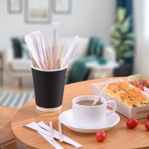 MFJUNS 200pcs Individually Wrapped Coffee Stirrers Wood - 5.5" Coffee Stir Sticks, Round End Disposable coffee stirrer, For Coffee, Cocktail and Hot Drinks