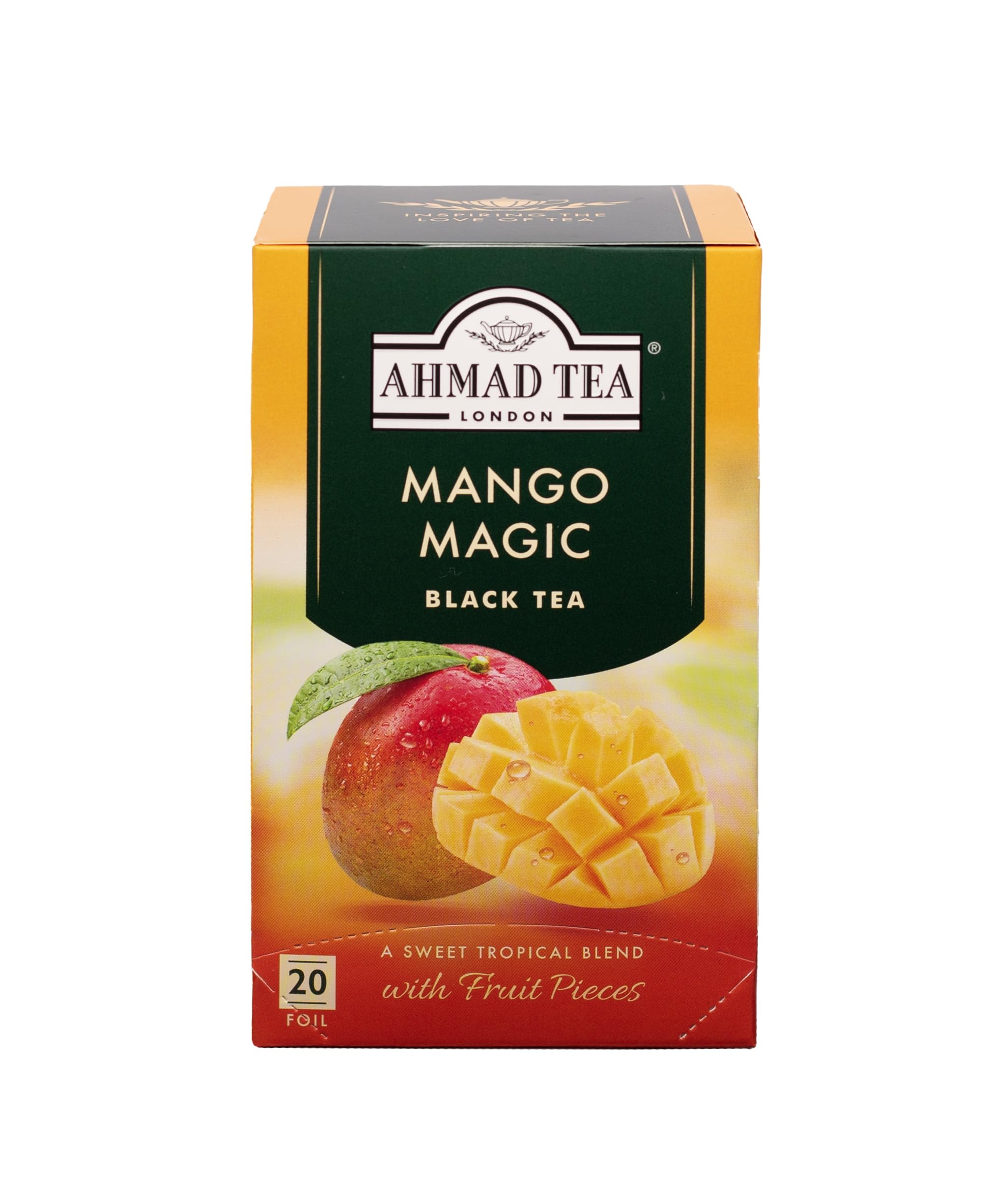 Ahmad Tea Black Tea, Mango Magic Teabags, 20 ct (Pack of 1) - Caffeinated & Sugar-Free