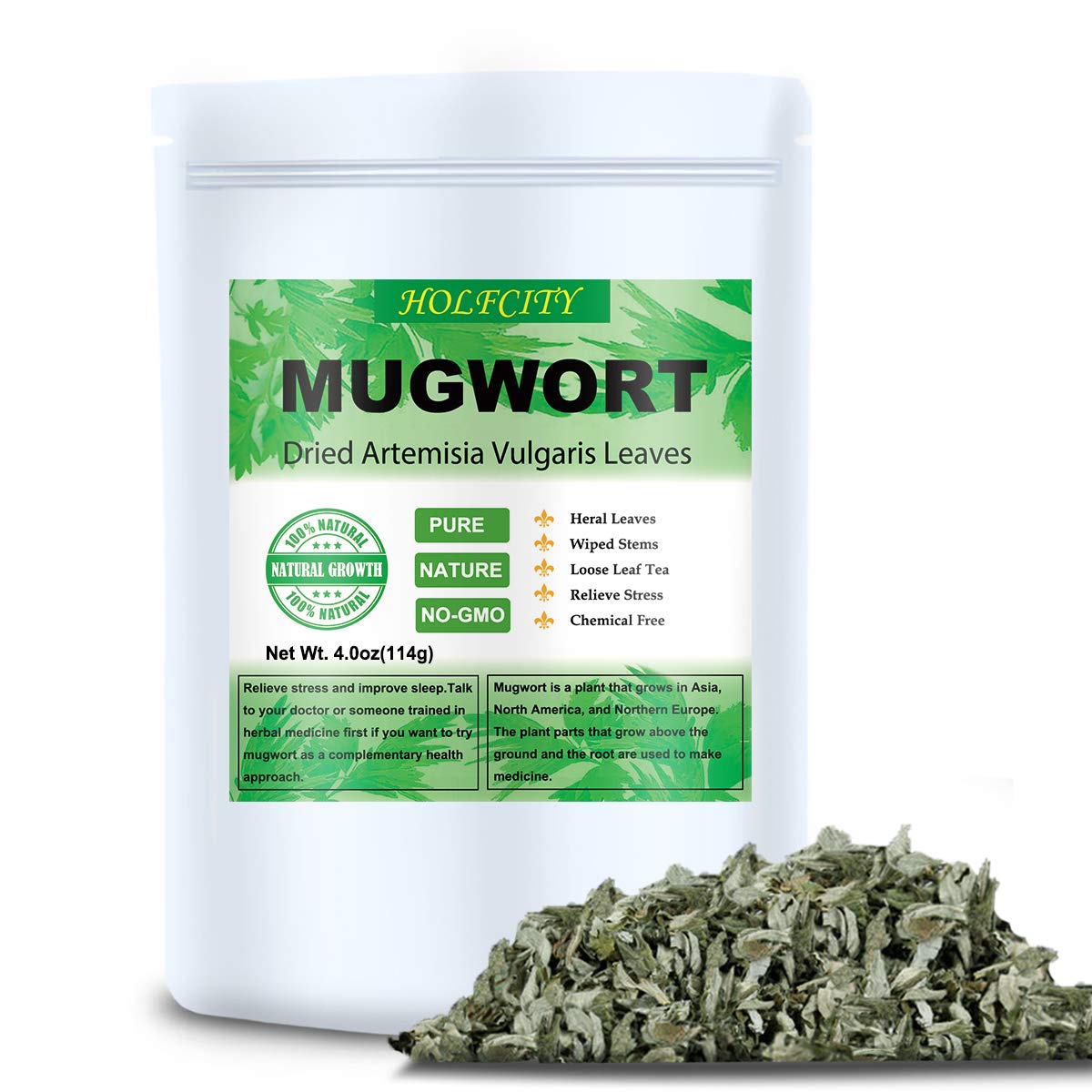 Dried Mugwort Leaves, 4oz(114g), Natural Artemisia Vulgaris Herb Loose Leaves