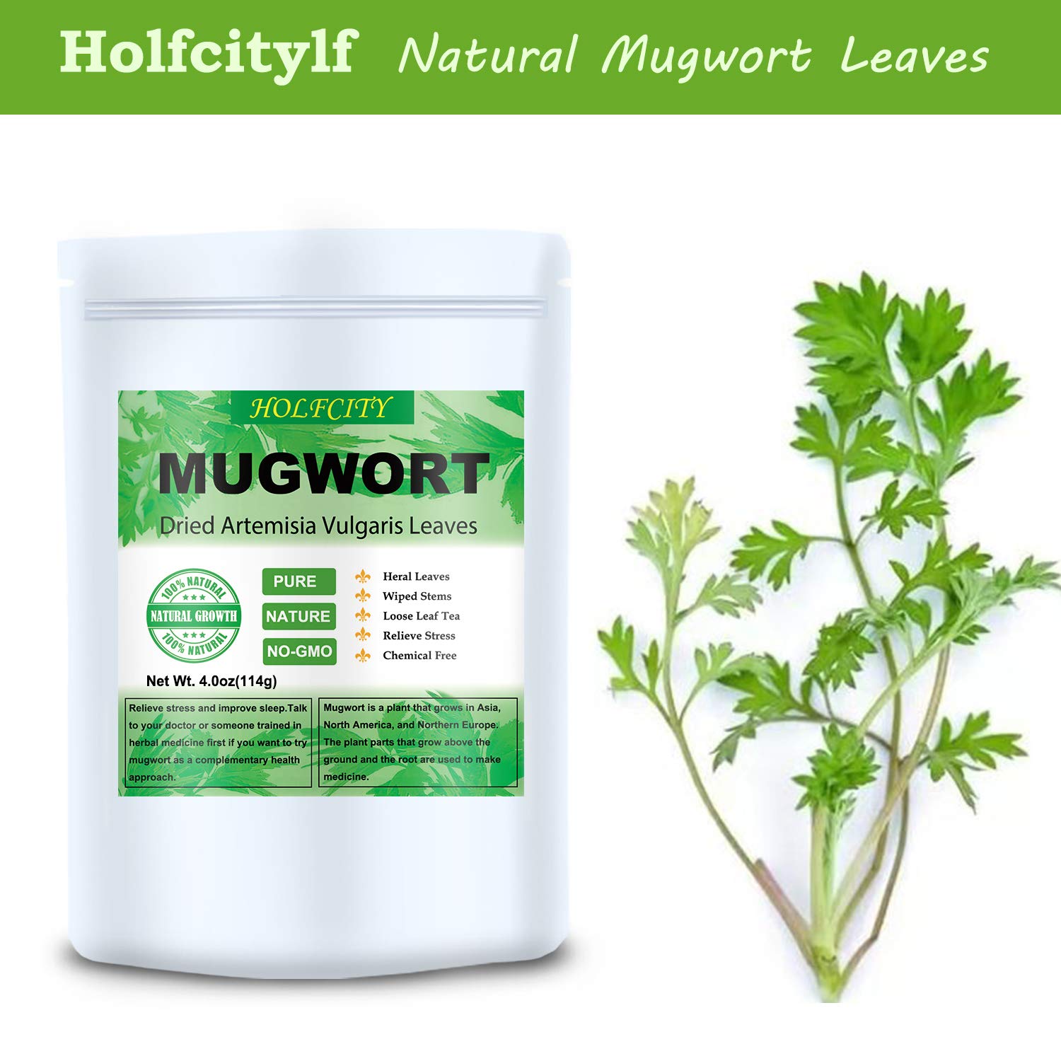 Dried Mugwort Leaves, 4oz(114g), Natural Artemisia Vulgaris Herb Loose Leaves