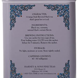 Harney & Sons Caffeinated Tea Tin Sachets, Black Currant, 20 Count