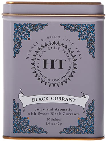 Harney & Sons Caffeinated Tea Tin Sachets, Black Currant, 20 Count