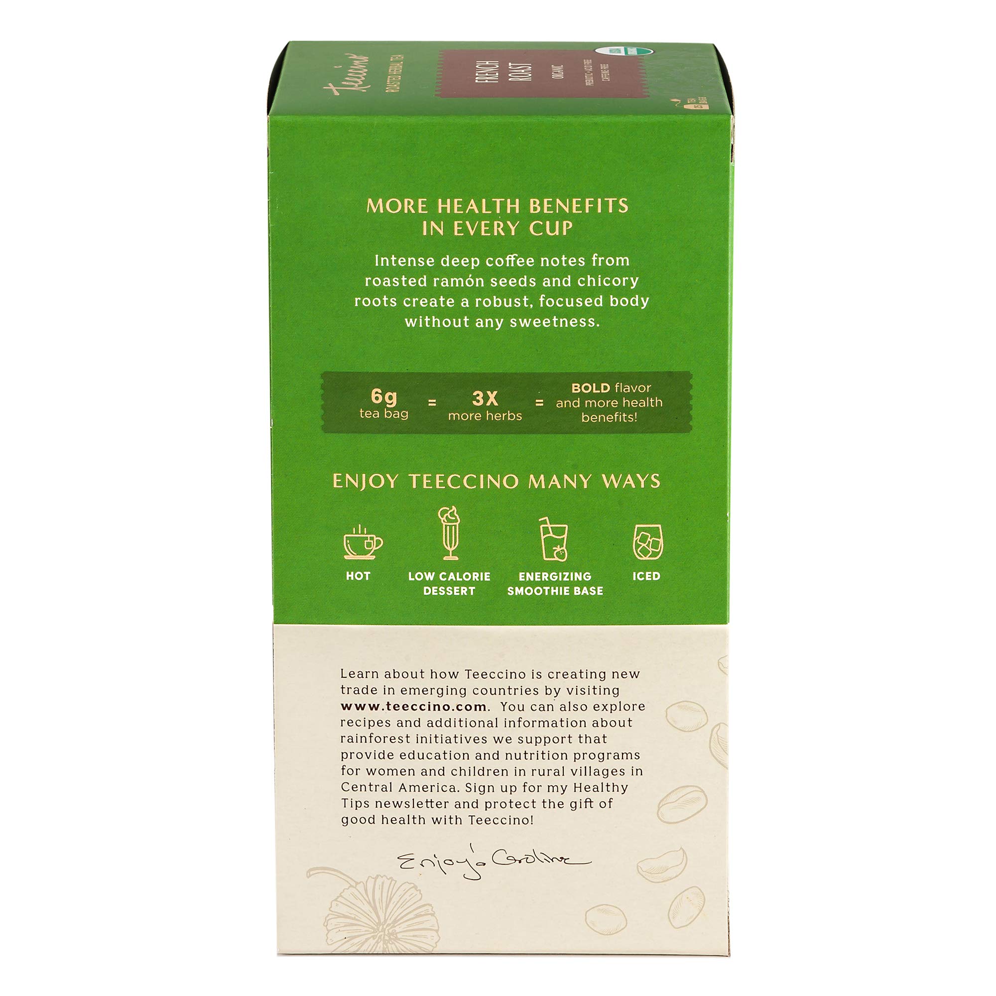 Teeccino French Roast Herbal Tea - Rich & Roasted Herbal Tea That’s Caffeine Free & Prebiotic for Natural Energy, Coffee Alternative, 25 Tea Bags