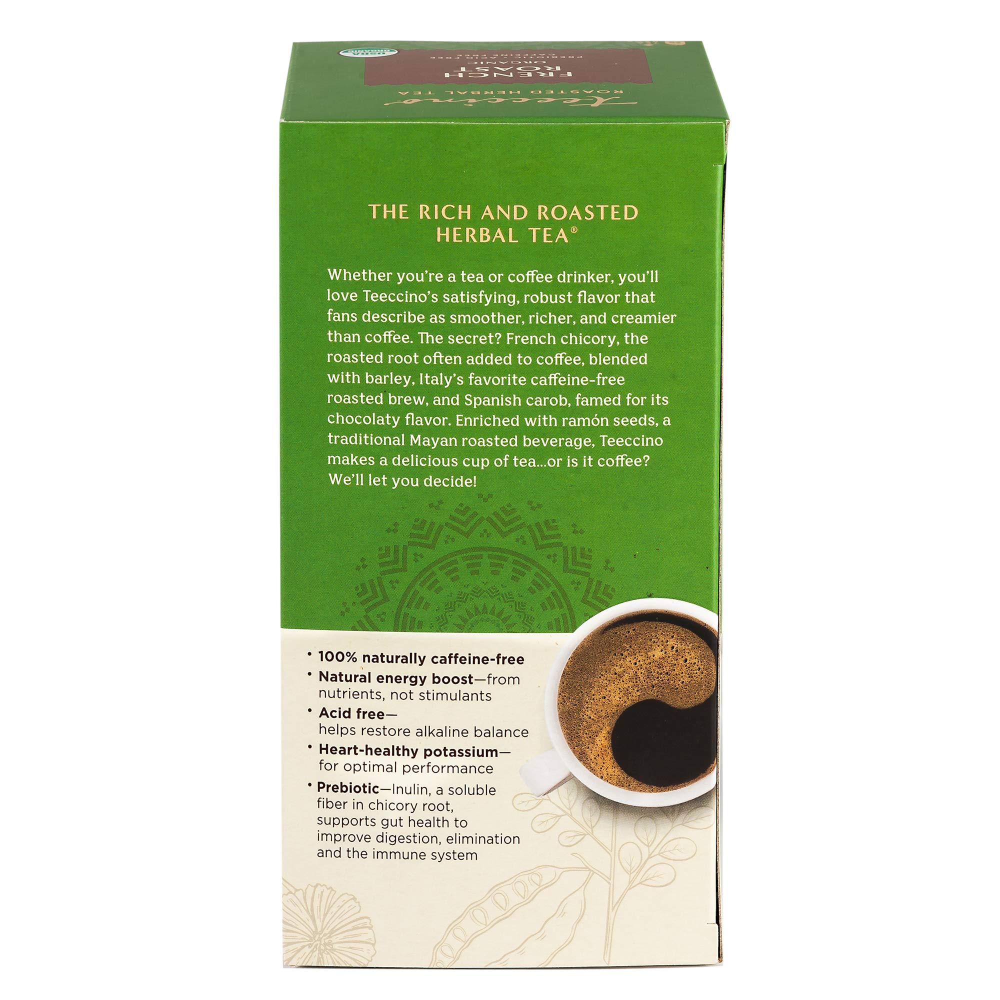 Teeccino French Roast Herbal Tea - Rich & Roasted Herbal Tea That’s Caffeine Free & Prebiotic for Natural Energy, Coffee Alternative, 25 Tea Bags