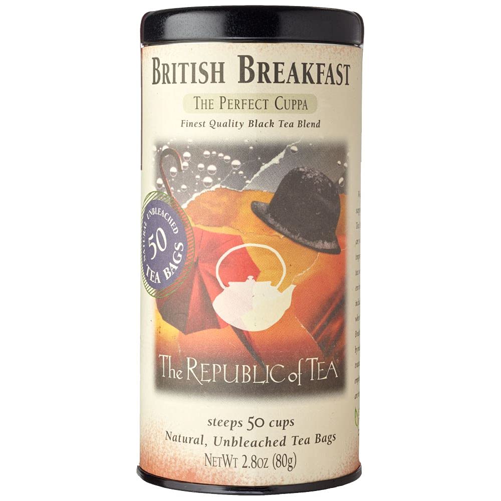 The Republic of Tea British Breakfast Black Tea 2.8 oz Tin, 50 Tea Bags, Gourmet Black Tea | Caffeinated