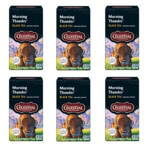 celestial seasonings morning thunder black tea, caffeinated, 20 tea bags box, (pack of 6)