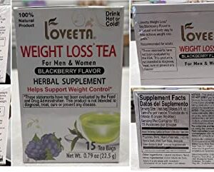 Loveeta Wellness Weight Loss Tea Blackberry - 15 Tea Bags (Gmo Free, Gluten Free, Dairy Free, Sugar Free & 100% Natural)