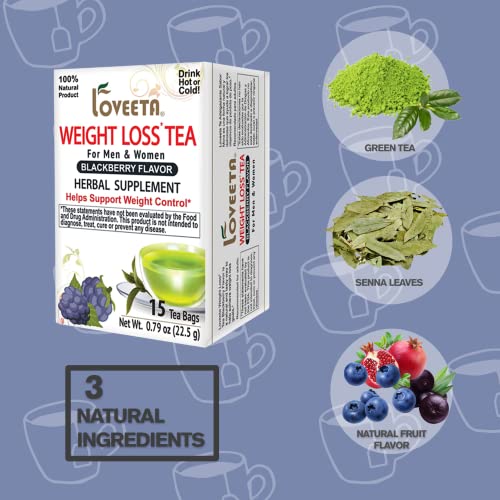 Loveeta Wellness Weight Loss Tea Blackberry - 15 Tea Bags (Gmo Free, Gluten Free, Dairy Free, Sugar Free & 100% Natural)