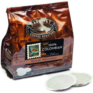 Baronet Coffee Pods [100% Colombian Coffee -54 Pods] Single Cup Use Like Senseo Coffee Pods- 3 Bags of 18 Single Serve 8 Gram Pods, Regular Strength Soft Coffee Pods, Medium Roast [100% Colombian]