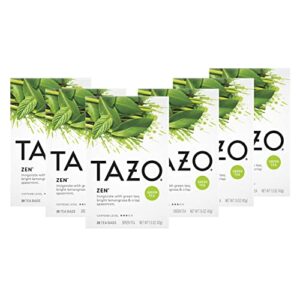 tazo tea bags, green tea, zen, 20 count (pack of 6)