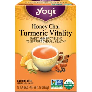 yogi tea honey chai turmeric vitality tea - 16 tea bags per pack (6 packs) - organic tea to support overall health - includes cinnamon bark, turmeric root, cardamom pod, ginger root & more