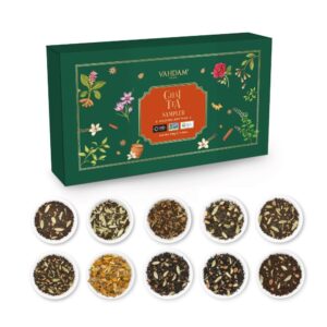 vahdam, assorted chai tea sampler - 10 indian exotic masala chai tea blends (50 servings) gluten free, non gmo | loose leaf tea sampler | tea variety pack, gifts for him/her | gifts for women & men