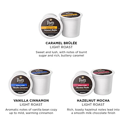 Peet's Coffee, Flavored Coffee K-Cup Pods for Keurig Brewers - Coffee Pods Variety Pack, Vanilla, Hazelnut Mocha, Caramel Brûlée, 60 Count (6 Boxes of 10 K-Cup Pods)