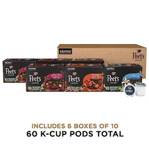 Peet's Coffee, Flavored Coffee K-Cup Pods for Keurig Brewers - Coffee Pods Variety Pack, Vanilla, Hazelnut Mocha, Caramel Brûlée, 60 Count (6 Boxes of 10 K-Cup Pods)