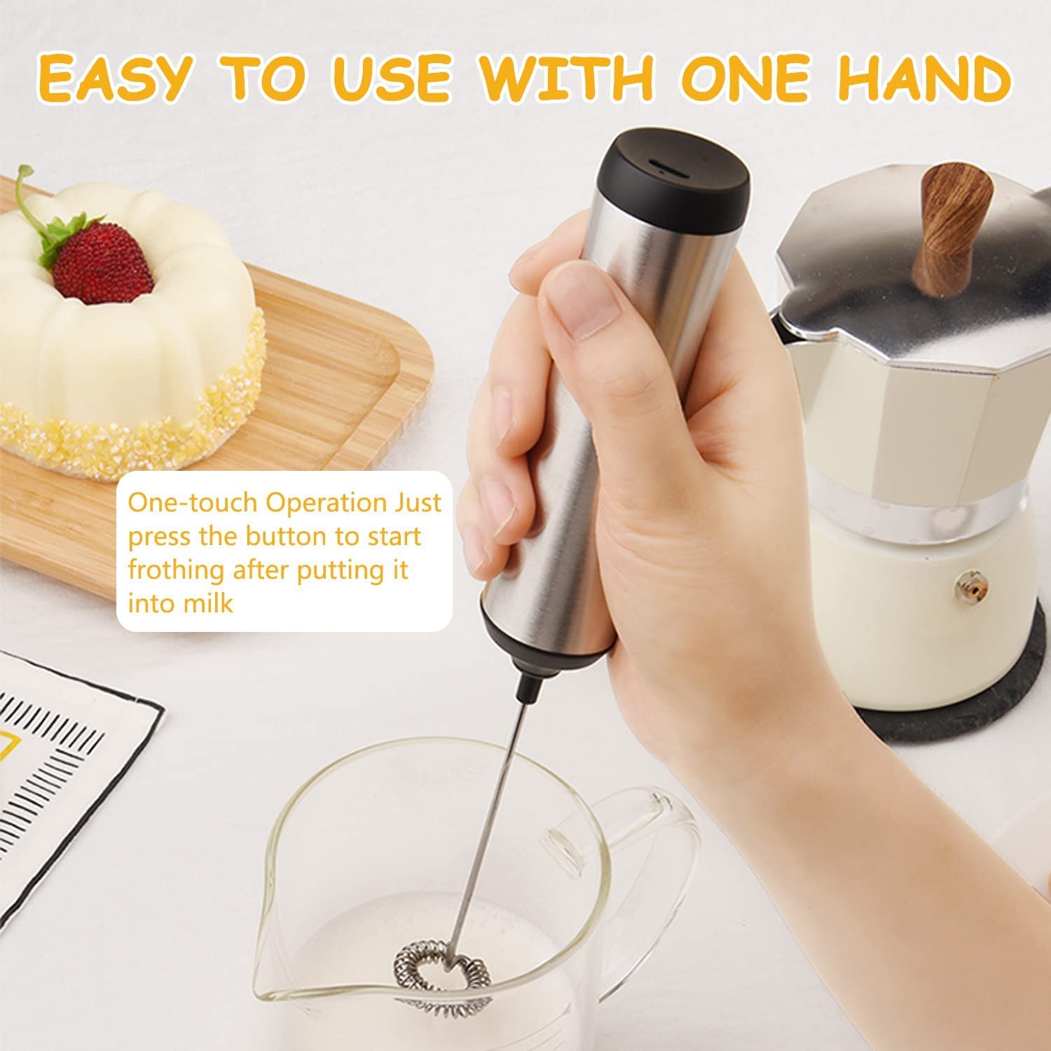 Electric Milk Frother, Handheld with Stainless Steel Stand USB-charging Foam Maker, DOUBLE WHISK Mini Blender and Electric Mixer Coffee Frother for Frappe, Latte, Matcha