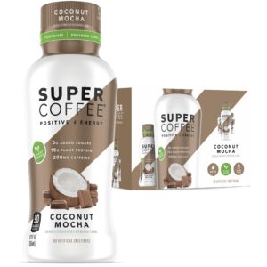 Super Coffee, Ready To Drink Iced Coffee, Coconut Mocha (12 Ounce Bottles, Pack of 12) - Low Net Carbs, No Added Sugar, Keto Friendly, 10g of Protein, Low Calorie, Protein Coffee, Smart Coffee