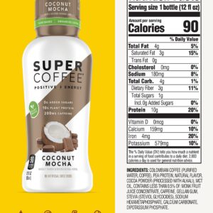 Super Coffee, Ready To Drink Iced Coffee, Coconut Mocha (12 Ounce Bottles, Pack of 12) - Low Net Carbs, No Added Sugar, Keto Friendly, 10g of Protein, Low Calorie, Protein Coffee, Smart Coffee