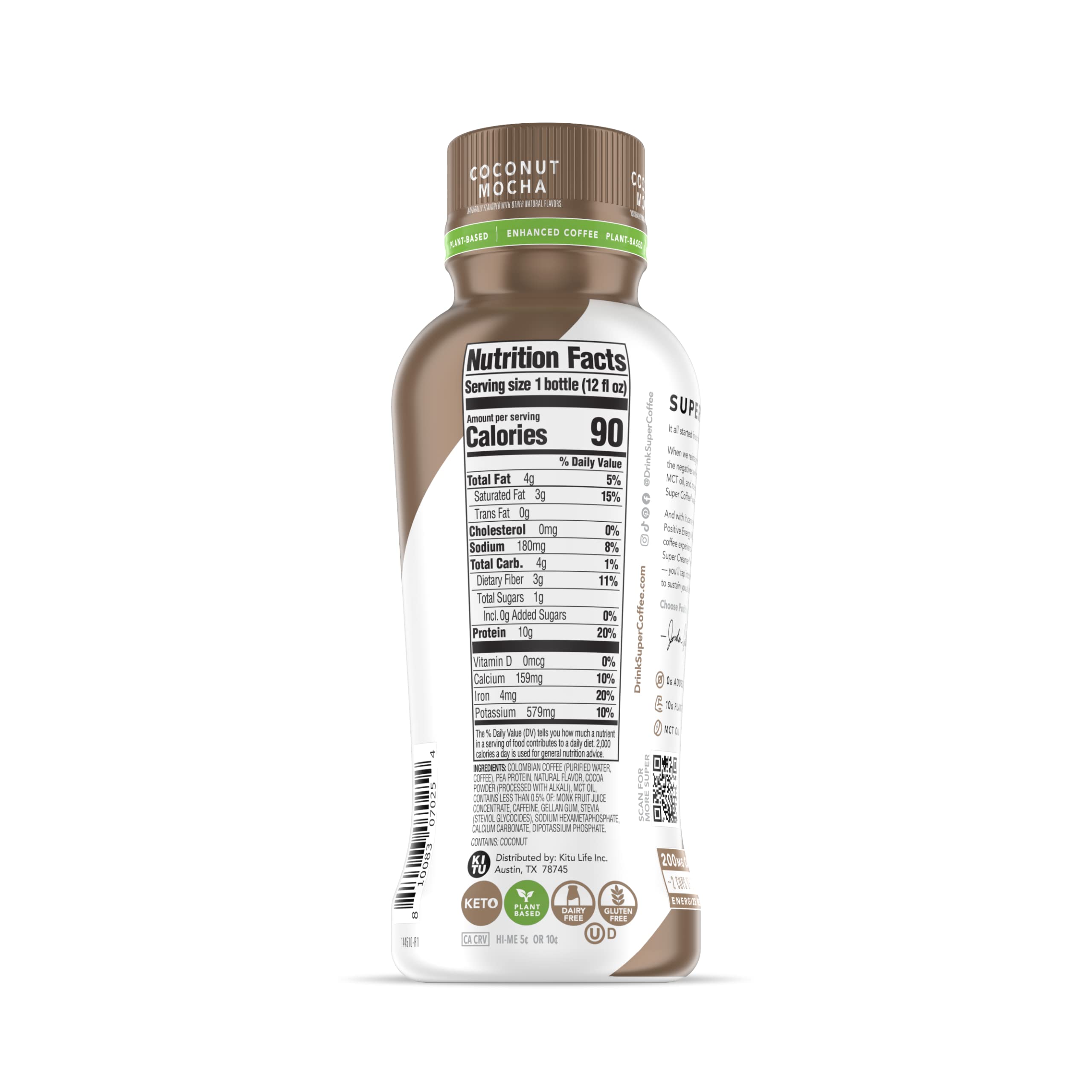 Super Coffee, Ready To Drink Iced Coffee, Coconut Mocha (12 Ounce Bottles, Pack of 12) - Low Net Carbs, No Added Sugar, Keto Friendly, 10g of Protein, Low Calorie, Protein Coffee, Smart Coffee