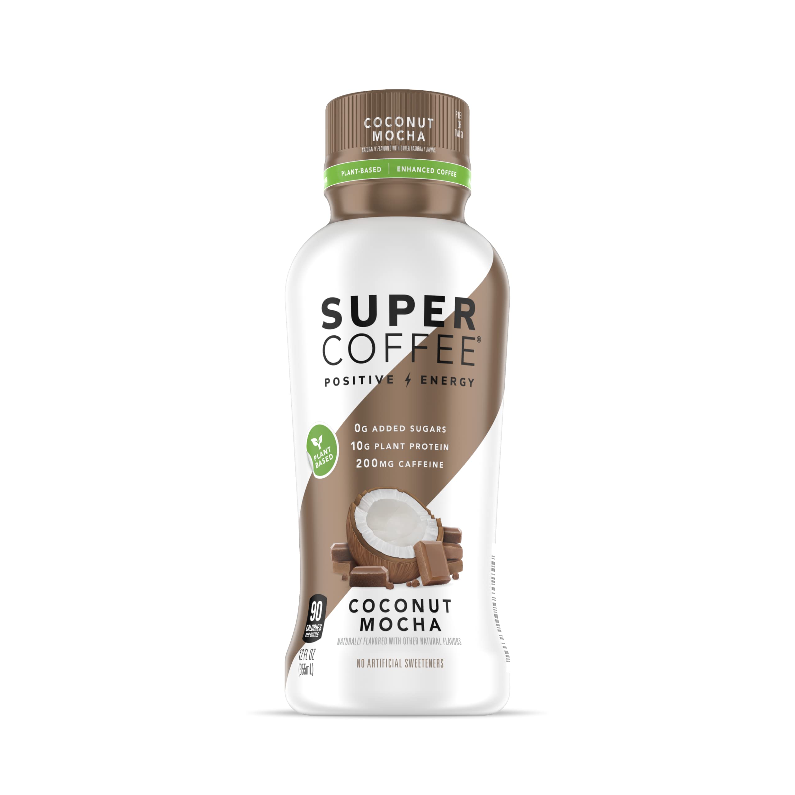 Super Coffee, Ready To Drink Iced Coffee, Coconut Mocha (12 Ounce Bottles, Pack of 12) - Low Net Carbs, No Added Sugar, Keto Friendly, 10g of Protein, Low Calorie, Protein Coffee, Smart Coffee