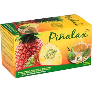 piñalax 30 teabags herbal tea of pineapple, artichoke, green tea, stevia, yacon leaves, senna, horsetail and fennel from peru