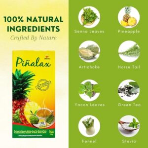 Piñalax 30 Teabags Herbal Tea of Pineapple, Artichoke, Green Tea, Stevia, Yacon Leaves, Senna, Horsetail and Fennel from Peru