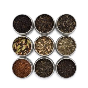 golden moon tea variety pack - 9 loose leaf tea sampler - organic black, green, white, and herbal teas gift set