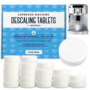 impresa [20 pack] espresso machine descaler tablets to remove mineral build up descaling tablets intended for breville, jura, miele, and other espresso makers - descale espresso cleaning tablets