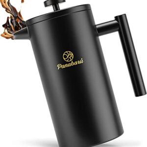 Panabaru French Press Coffee Maker 34oz Double-Wall Insulated Stainless Steel replacement filter included Tea Espresso and cold brew