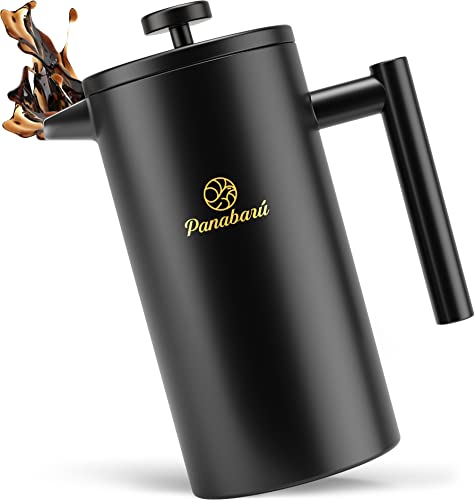 Panabaru French Press Coffee Maker 34oz Double-Wall Insulated Stainless Steel replacement filter included Tea Espresso and cold brew