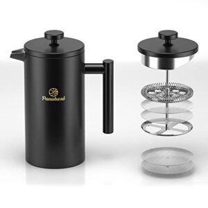 Panabaru French Press Coffee Maker 34oz Double-Wall Insulated Stainless Steel replacement filter included Tea Espresso and cold brew