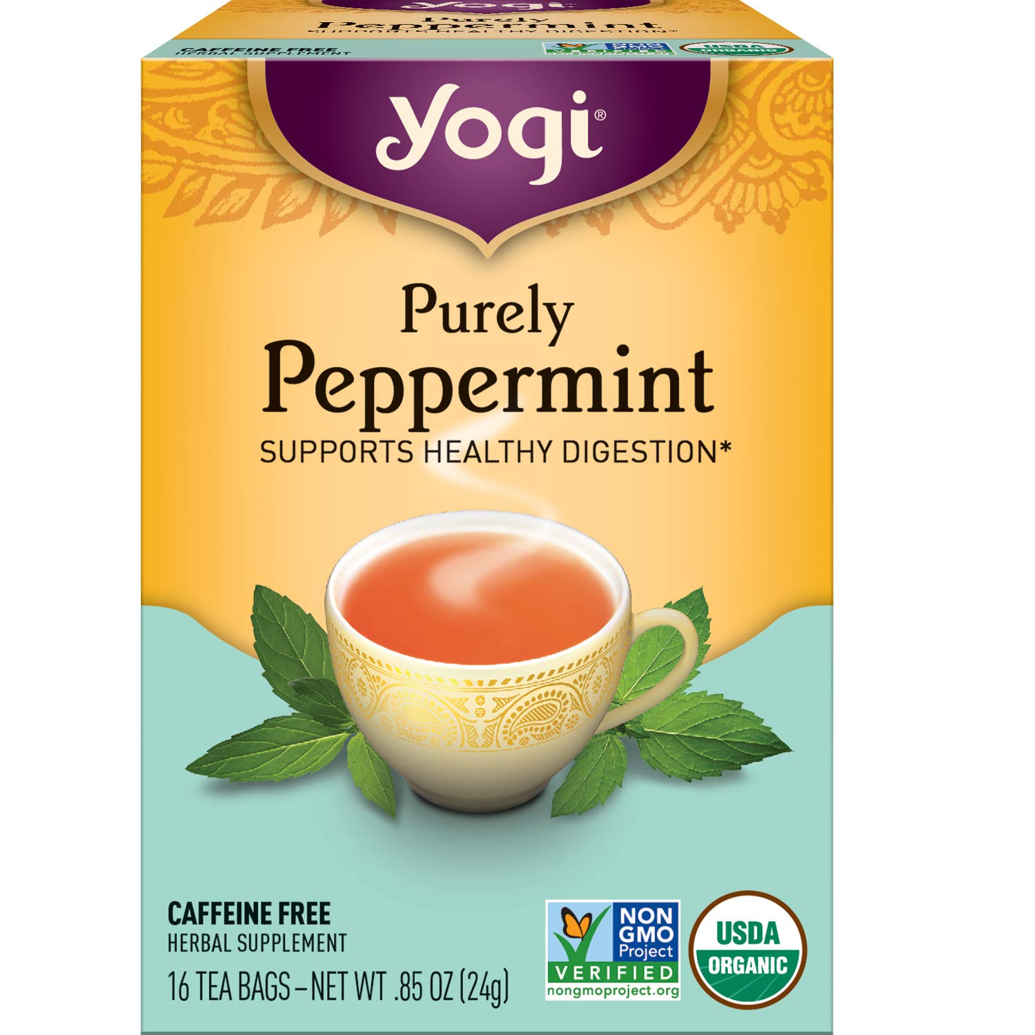 Yogi Tea - Purely Peppermint Tea (6 Pack) - Supports Healthy Digestion - Caffeine Free - 96 Organic Herbal Tea Bags