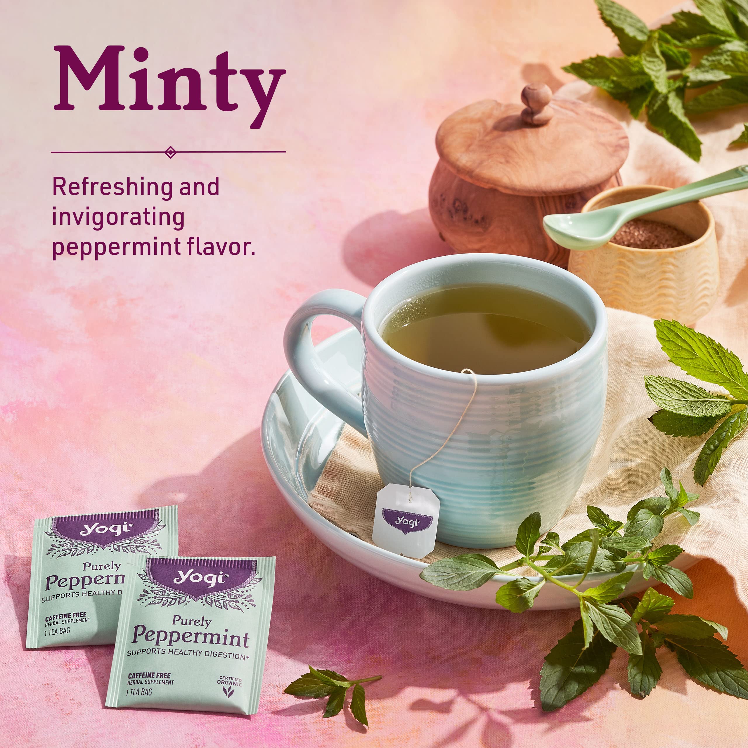 Yogi Tea - Purely Peppermint Tea (6 Pack) - Supports Healthy Digestion - Caffeine Free - 96 Organic Herbal Tea Bags