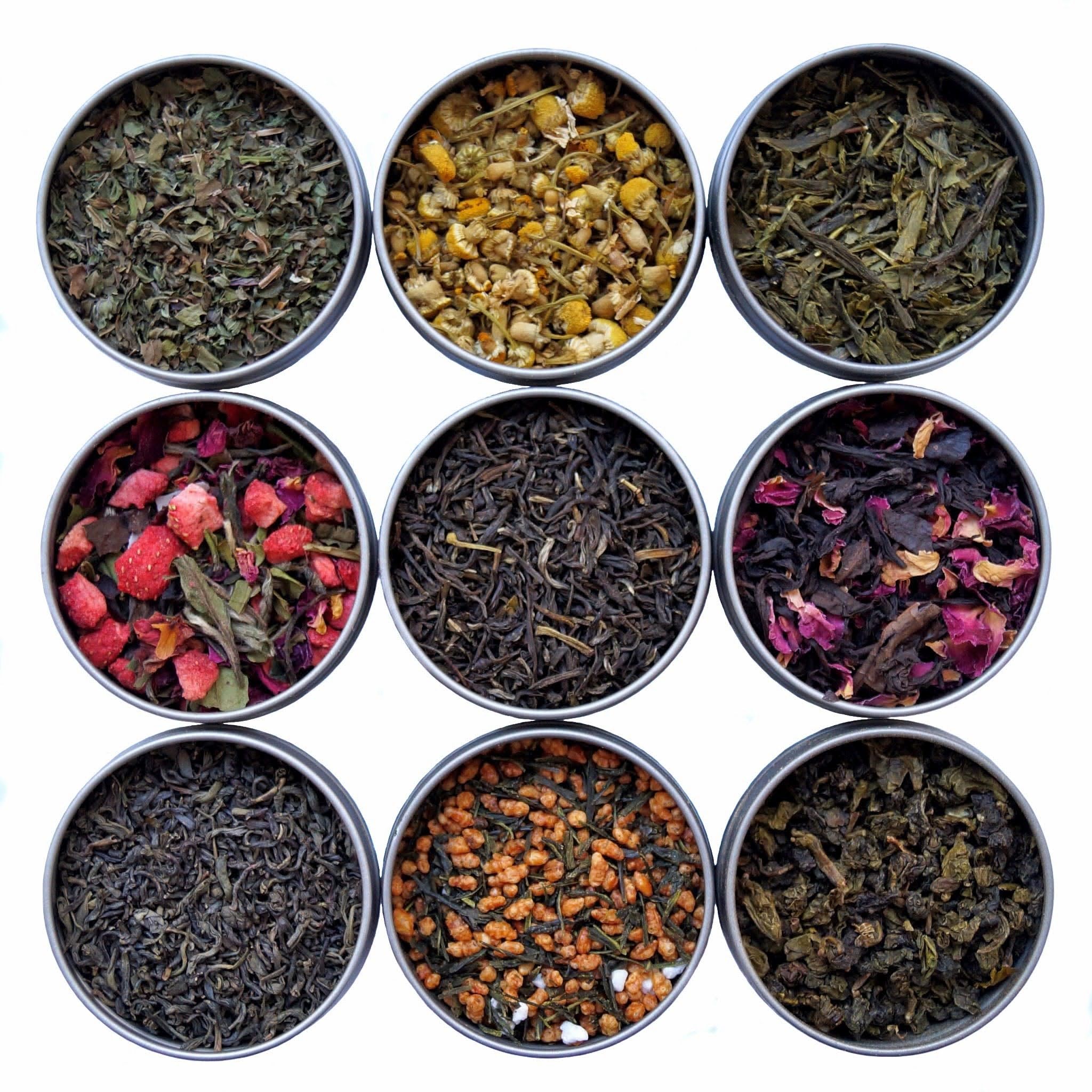 Heavenly Tea Leaves 9 Flavor Variety Pack, Loose Leaf Tea Sampler (Approx. 90 Cups of Tea) - High to No Caffeine, Great Hot or Iced, Assortment of Green, Herbal, Black, & White Teas